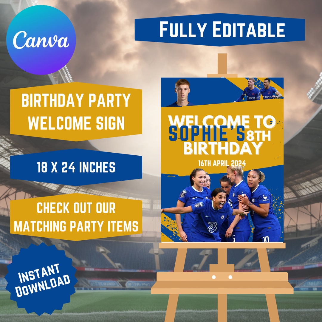 CHELSEA Birthday Welcome Sign, Party, Soccer, Sam Kerr, Rice, Poster ...