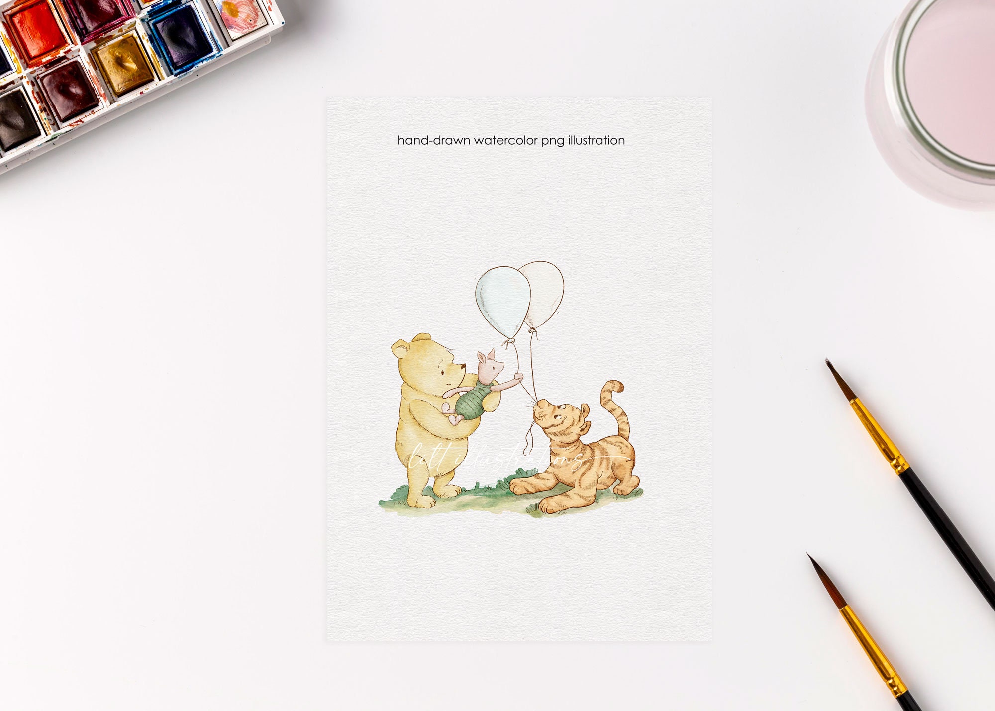Watercolor Winnie the Pooh and Friends Hand-drawn PNG Illustration ...