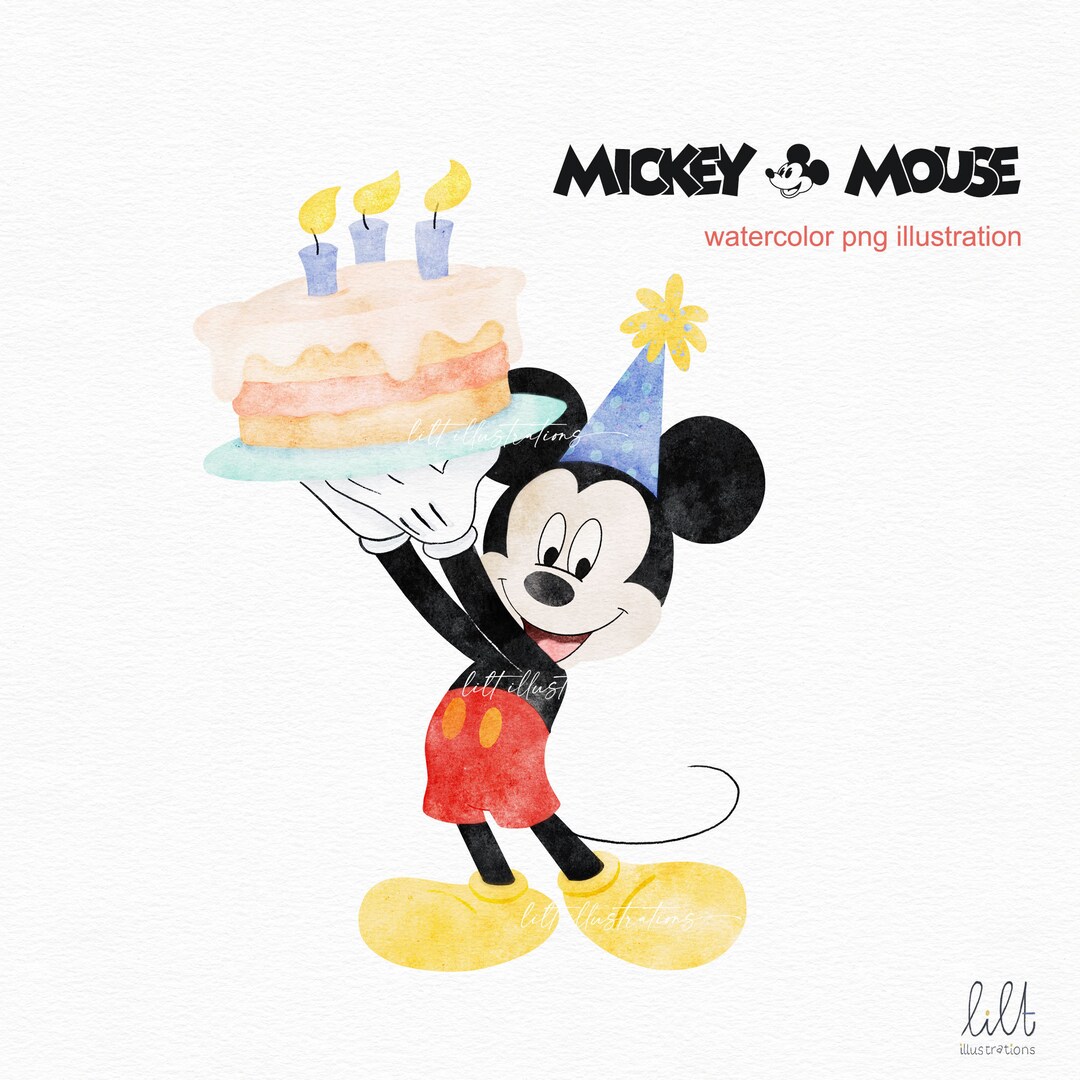 Watercolor Mickey Mouse Birthday Illustration, Hand-painted Watercolor ...