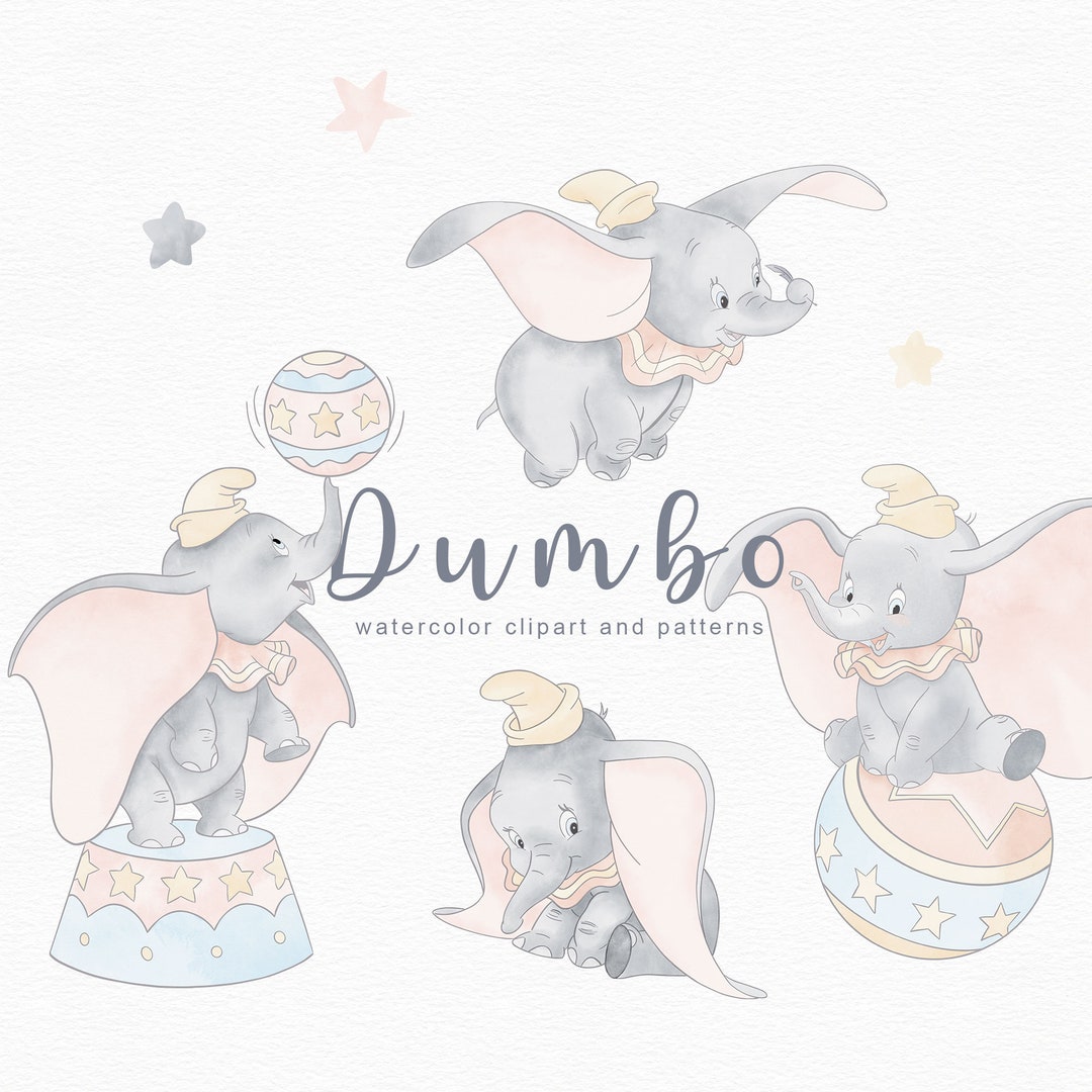 Dumbo Watercolor Clipart, Dumbo Printable Clipart, Dumbo Watercolor PNG ...