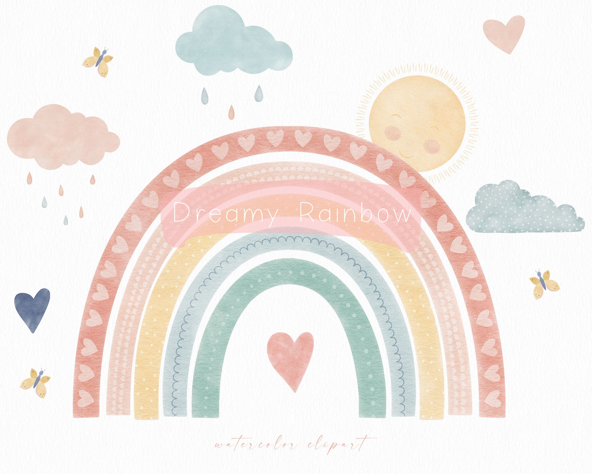 Dreamy Rainbow Watercolor Clipart, Watercolor PNG Set, Hand Painted ...