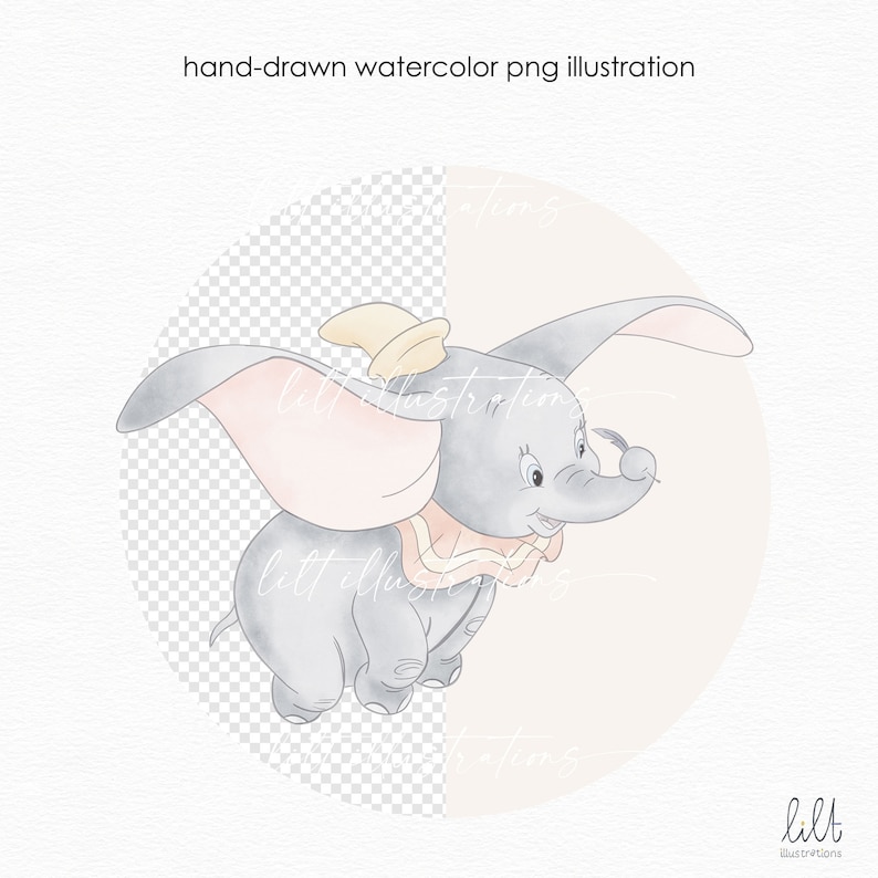 Dumbo Watercolor Clipart, Dumbo Printable Clipart, Dumbo Watercolor PNG ...