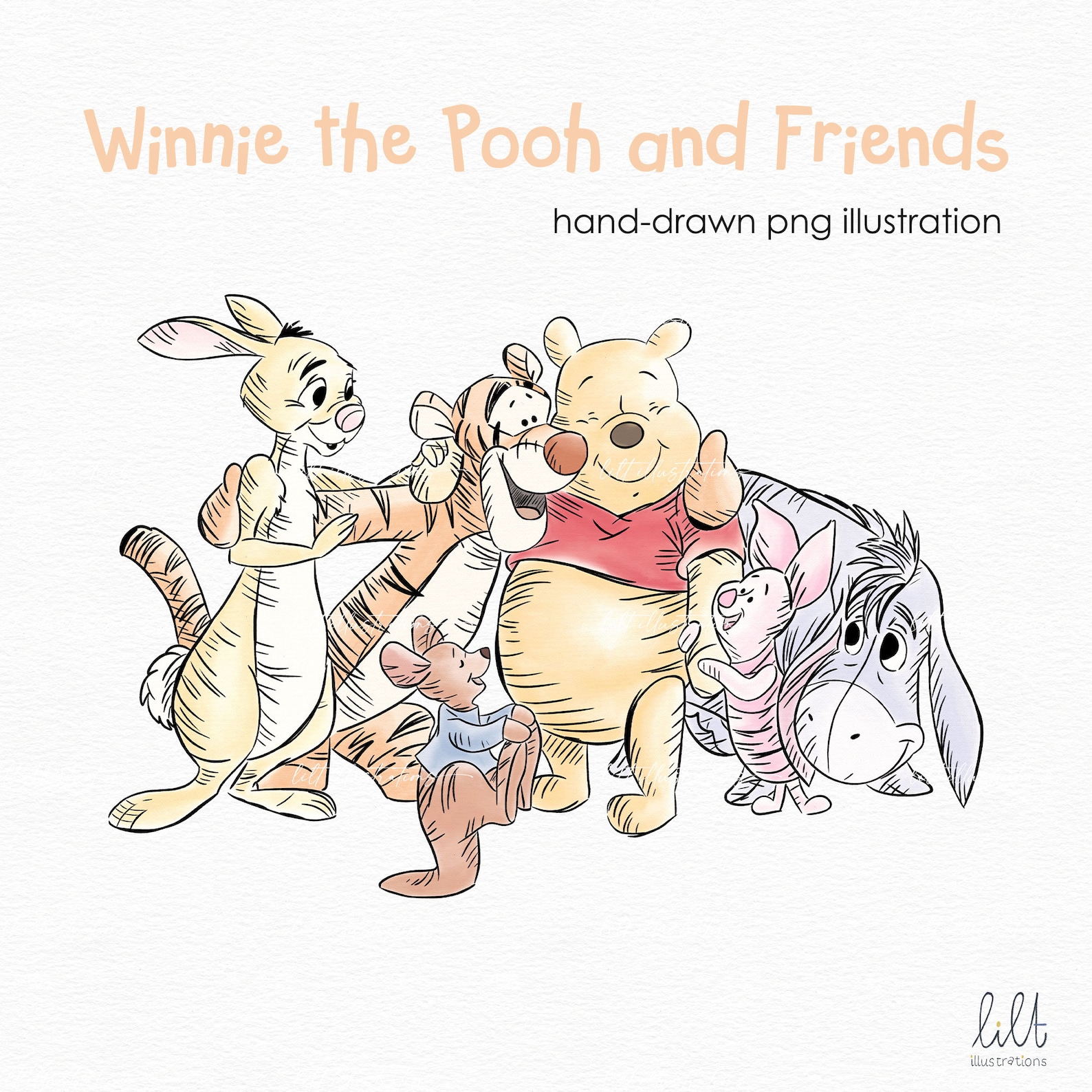 Hand-drawn Winnie the Pooh and Friends Clipart, Hand-drawn PNG ...