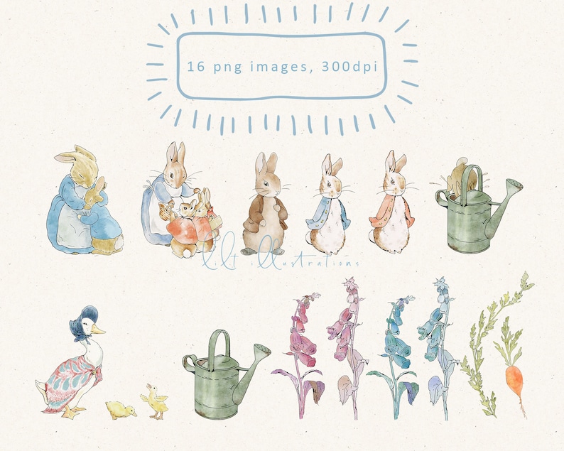 Peter Rabbit Watercolor Clipart, Watercolor PNG Set, Hand Painted ...