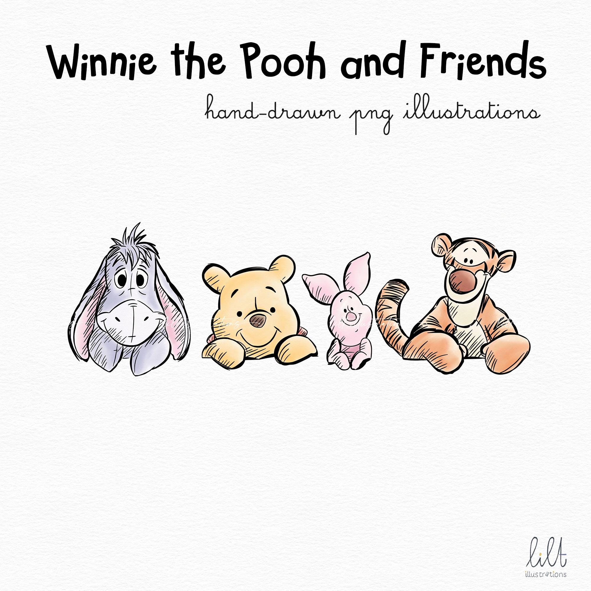 Hand-drawn Winnie the Pooh and Friends Clipart, Hand-drawn PNG ...