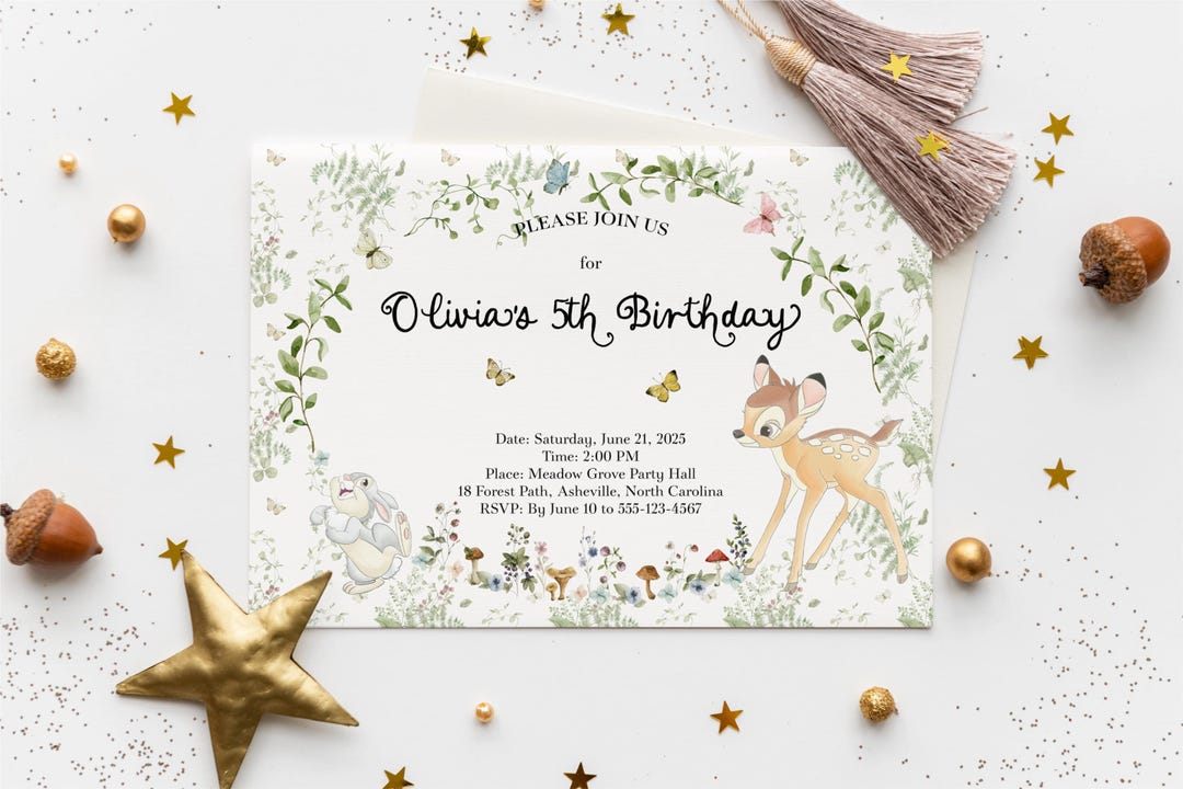 Bambi and Thumper Birthday Invitation, Woodland Kid Birthday Party ...