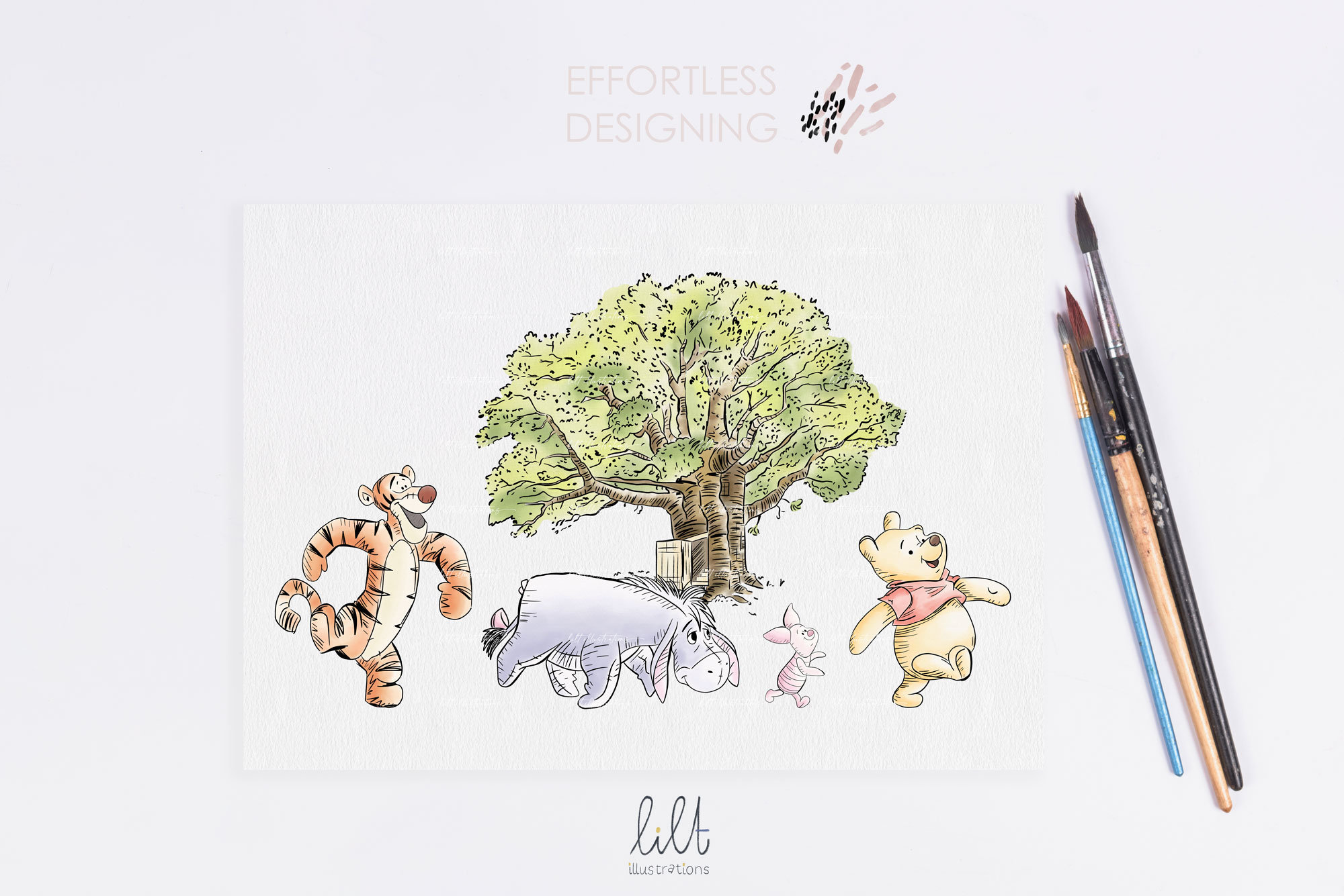 Set of 5 Hand-drawn Winnie the Pooh and Friends Clipart, Hand-drawn PNG ...