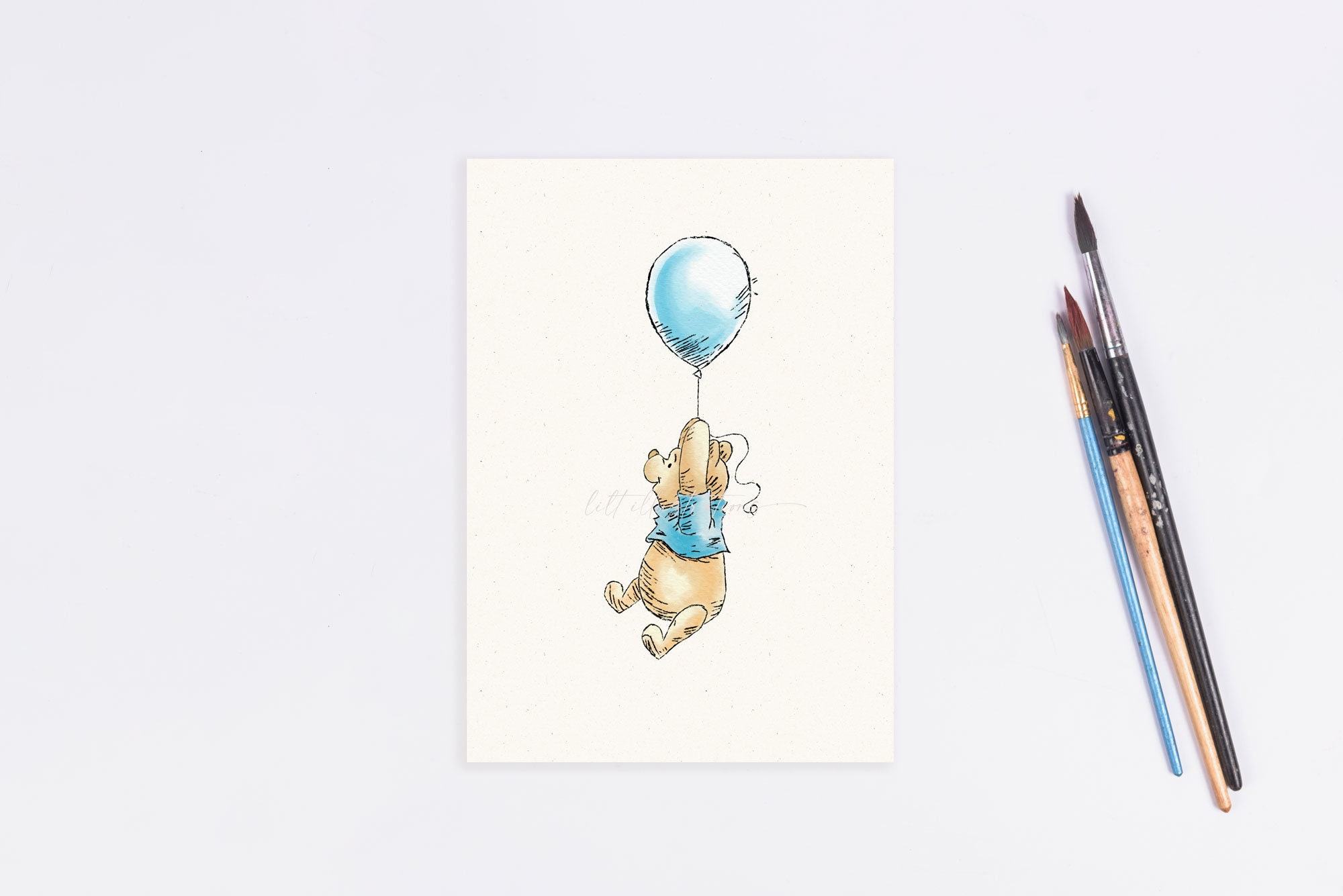 Winnie the Pooh Flying With Balloon, Hand-drawn Winnie the Pooh PNG ...