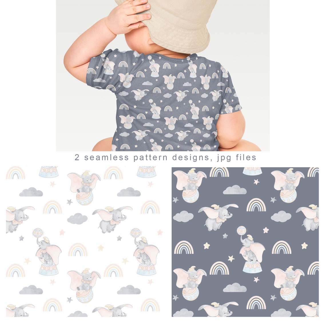 Dumbo Watercolor Clipart, Dumbo Printable Clipart, Dumbo Seamless ...
