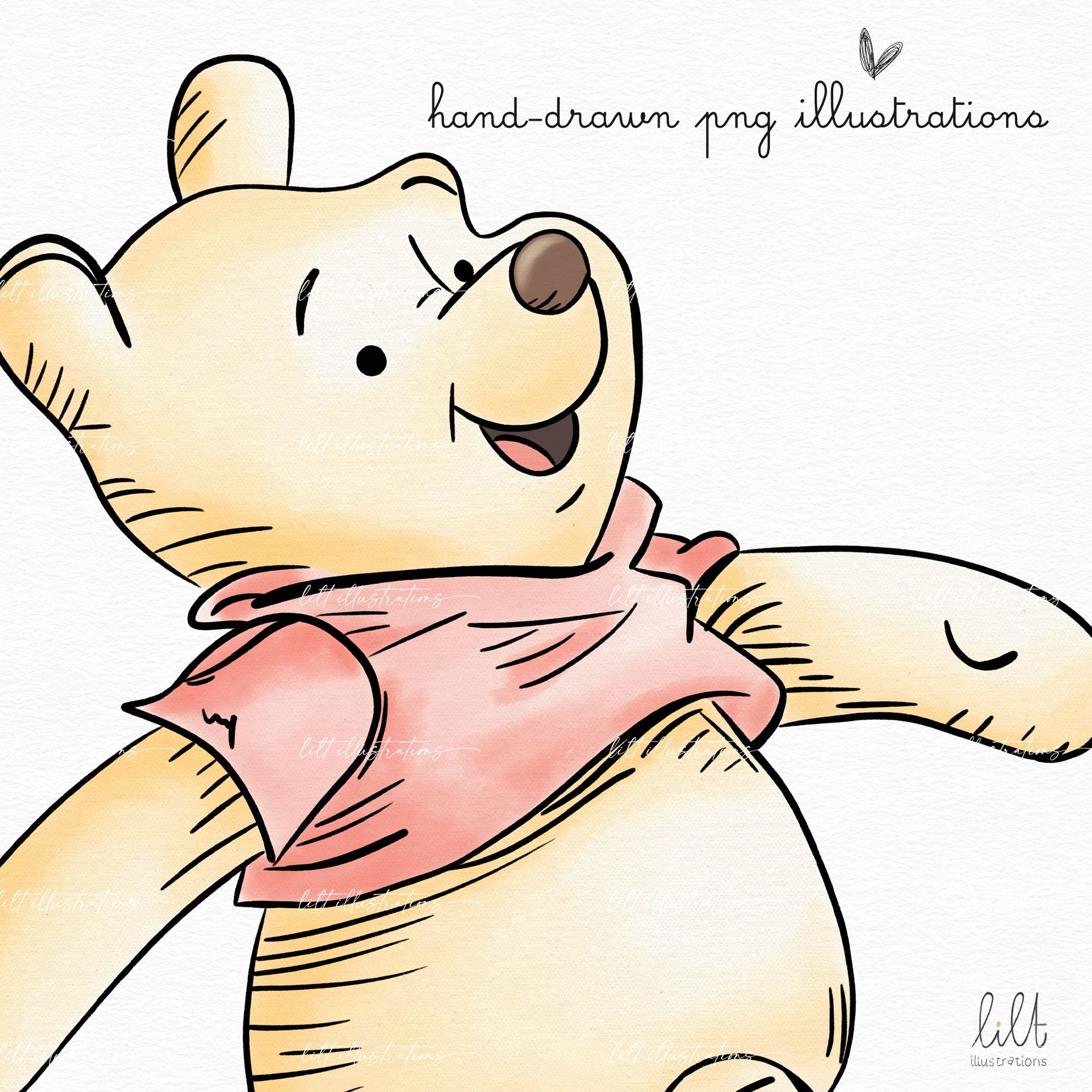 Set of 5 Hand-drawn Winnie the Pooh and Friends Clipart, Hand-drawn PNG ...