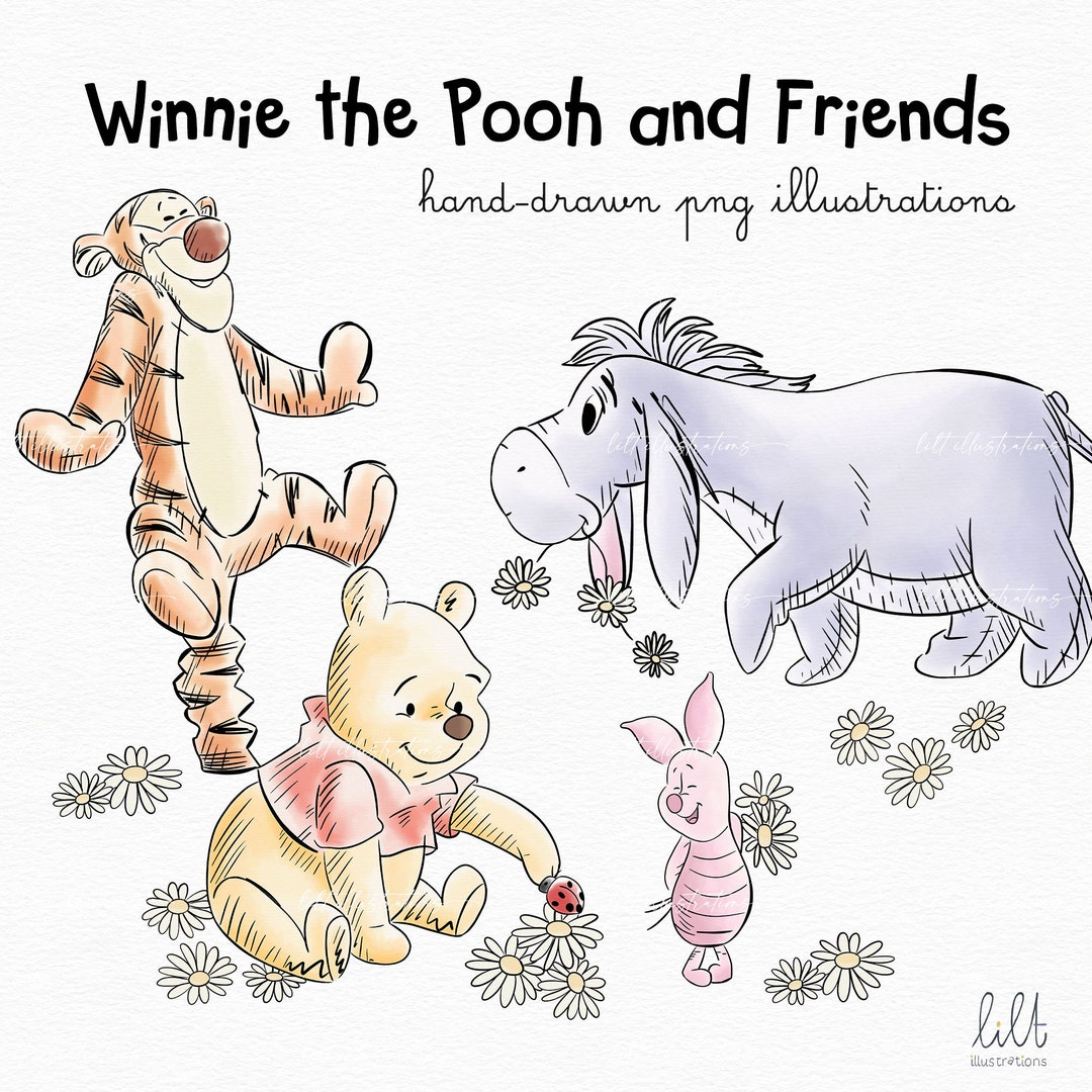 Hand-drawn Winnie the Pooh and Friends Clipart, Hand-drawn PNG ...
