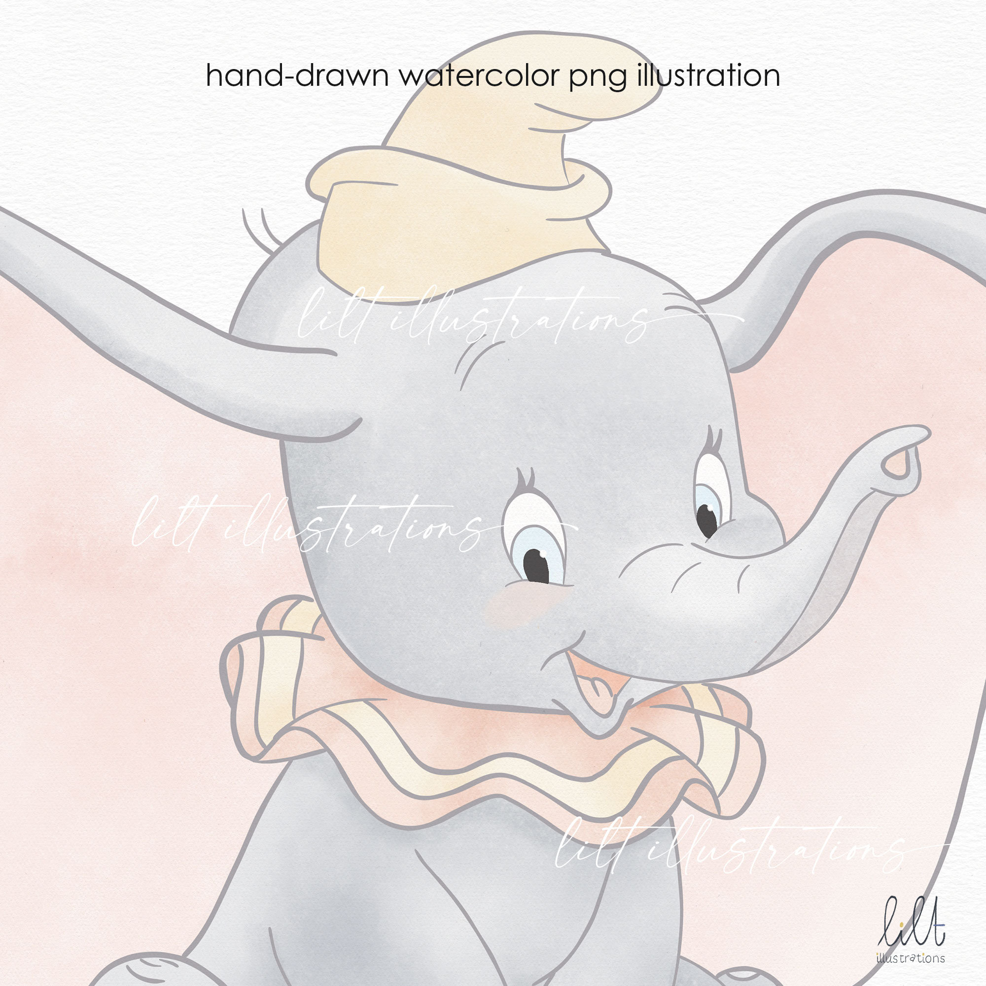 Dumbo Watercolor Clipart, Dumbo Printable Clipart, Dumbo Watercolor PNG ...