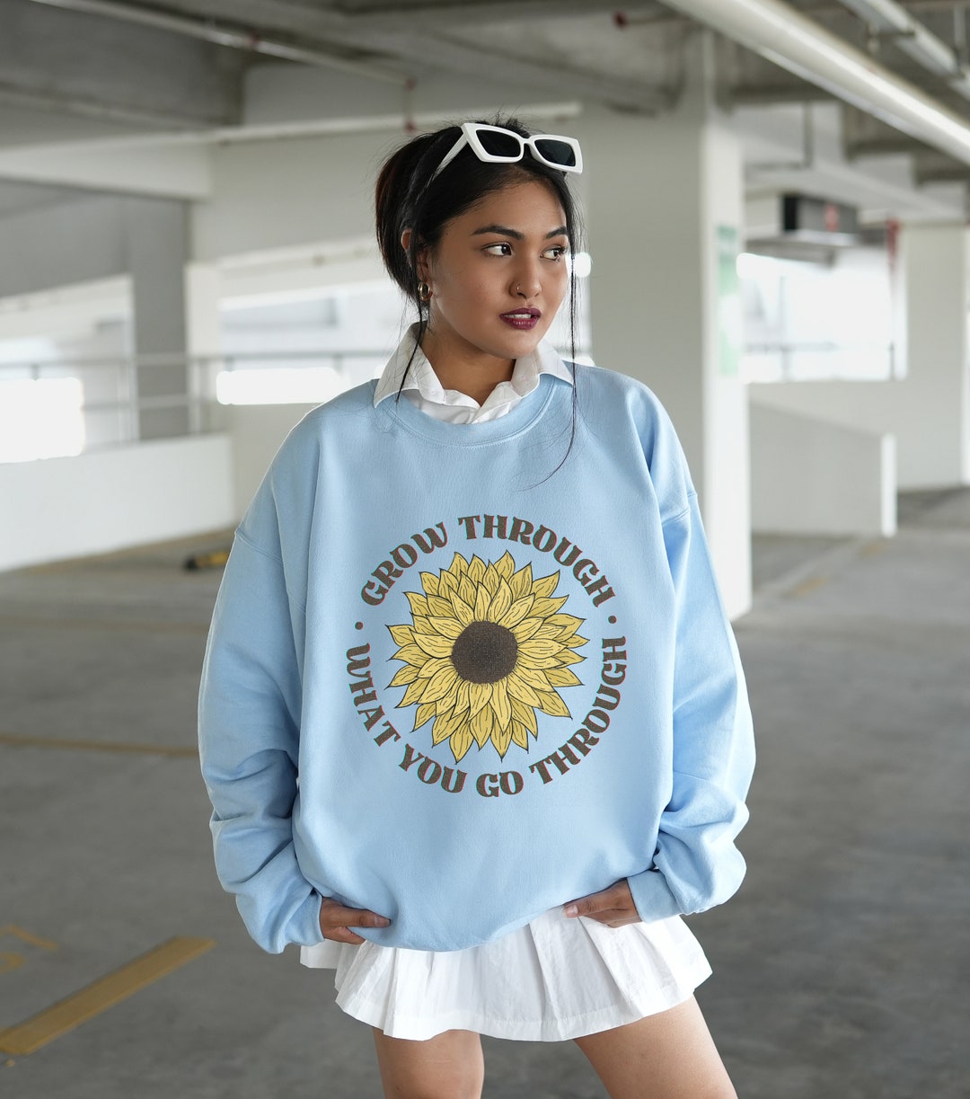 Sunflower Graphic Sweatshirt, Grow Through What You Go Through Quote ...