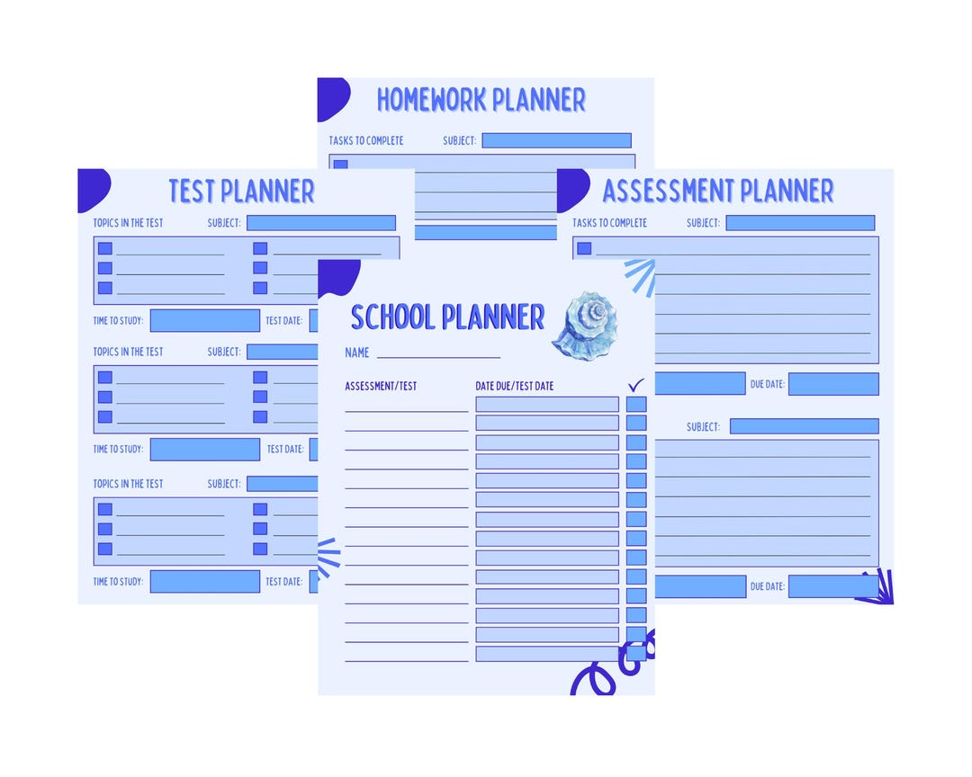 School Assessment Planner BLUE, Student Planner, Digital Planner ...