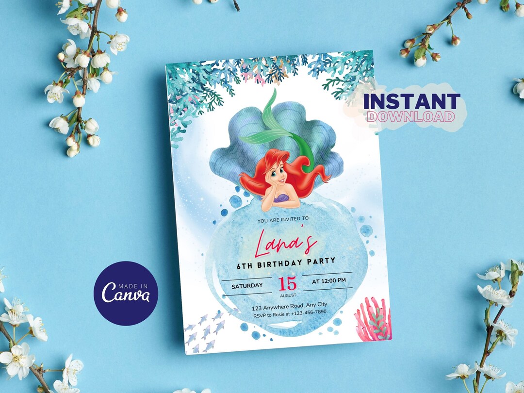EDITABLE - Little Mermaid Birthday Invitation Ariel Party Invite Little ...