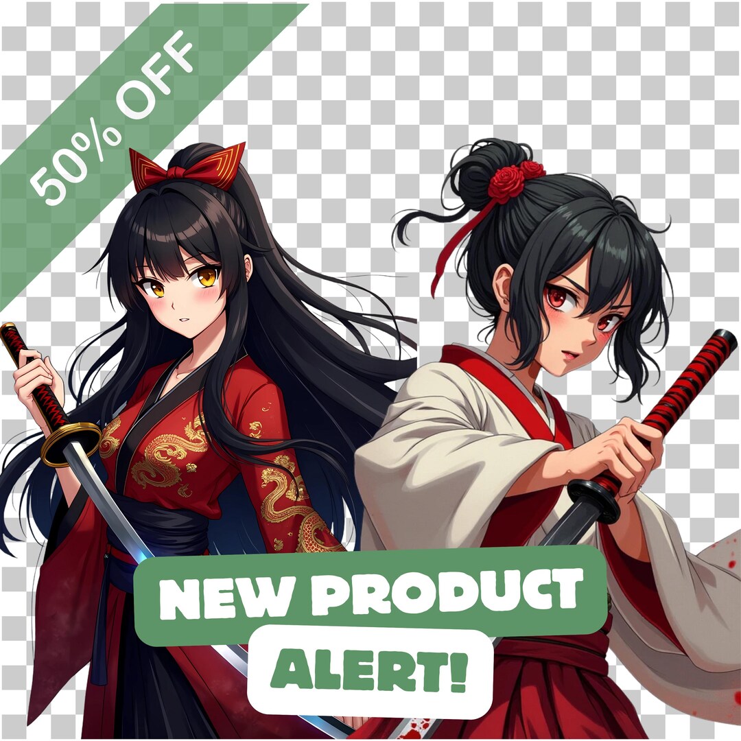 Samurai Girls PNG, Anime Warrior Girl Clipart, Japanese Katana PNG, Red ...
