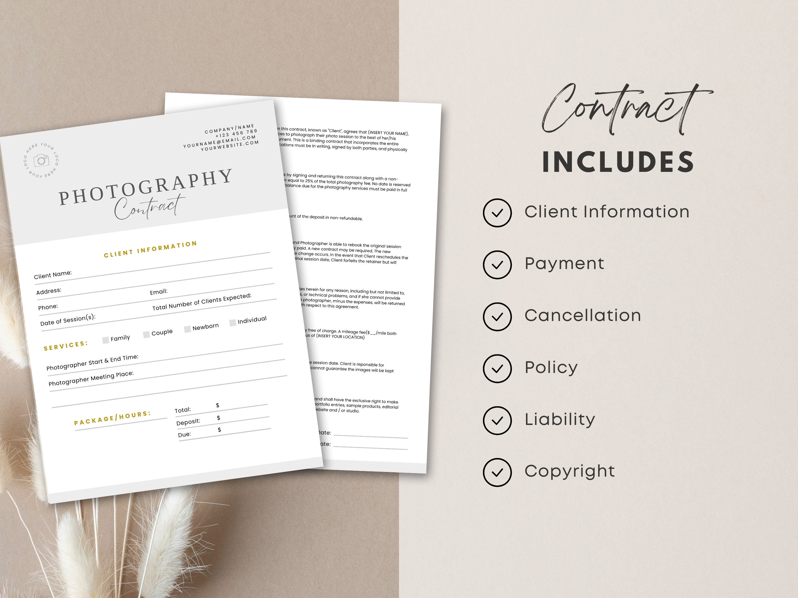 Business Form for Photographers, Photography Client Contract Template ...