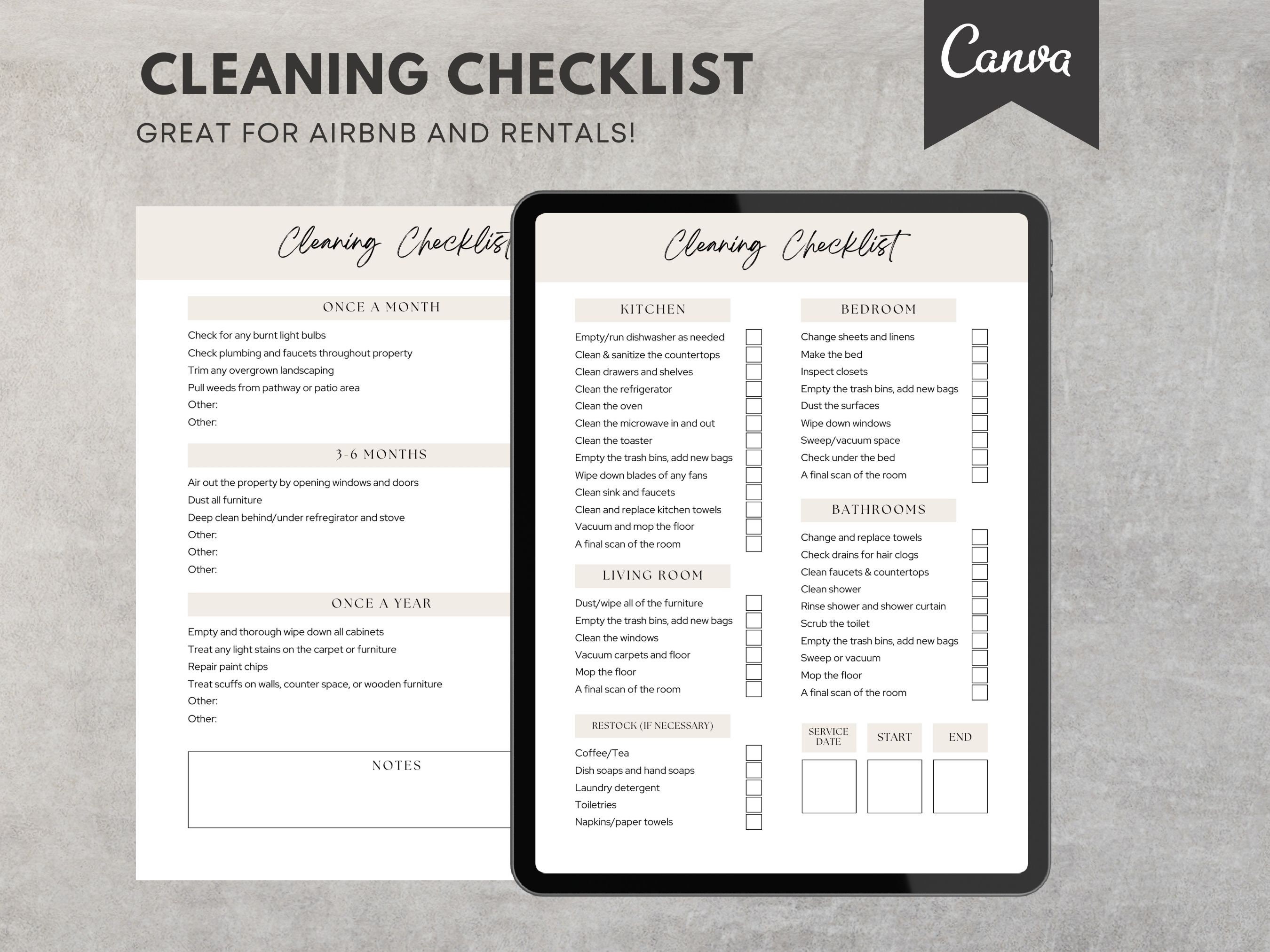 Airbnb Cleaning Checklist, Canva Template, Rental Property Setup, VRBO ...