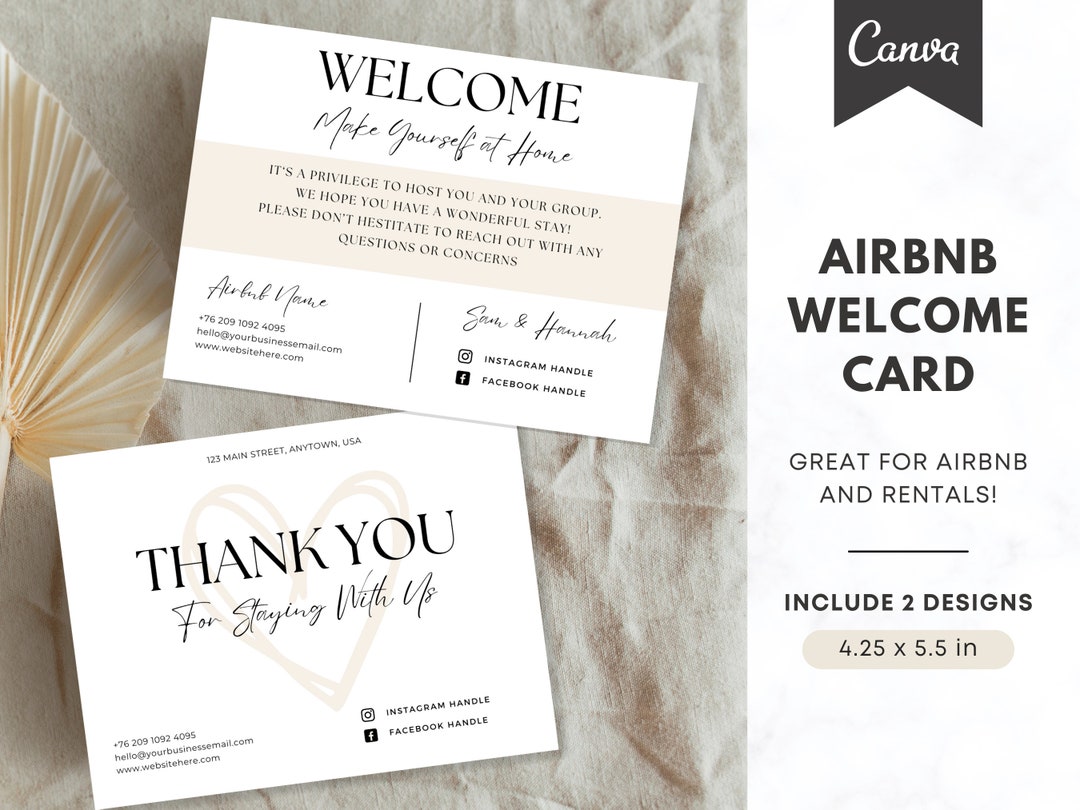 Airbnb Welcome Card, Greeting Card, Editable Canva Template, Airbnb ...