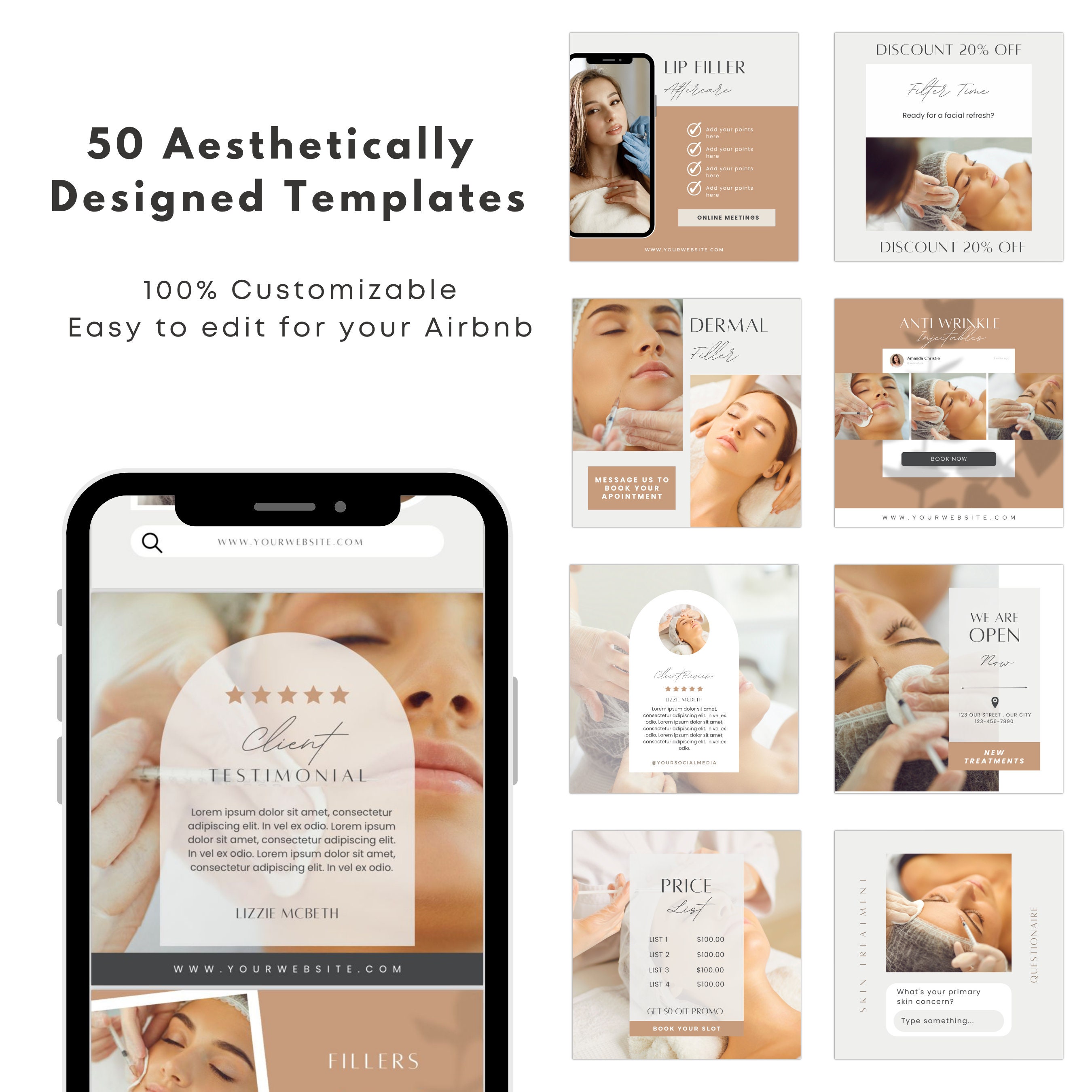 Botox and Lip Filler Instagram Post Templates, Aesthetics Beauty ...