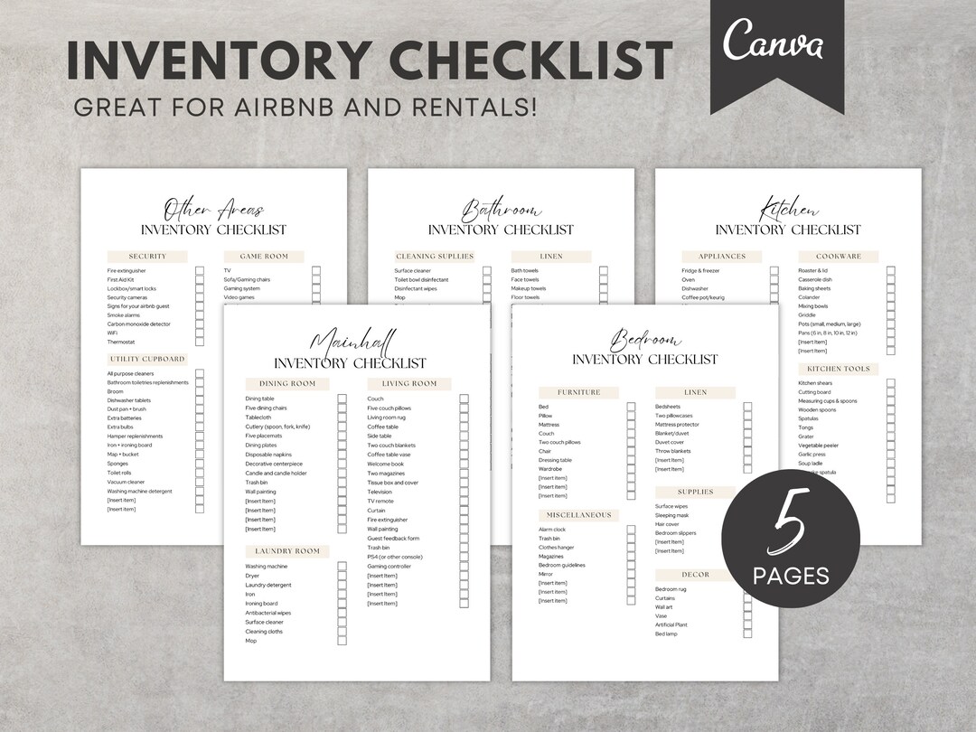 Airbnb Inventory Checklist: 5-page Rental Property Template (canva ...