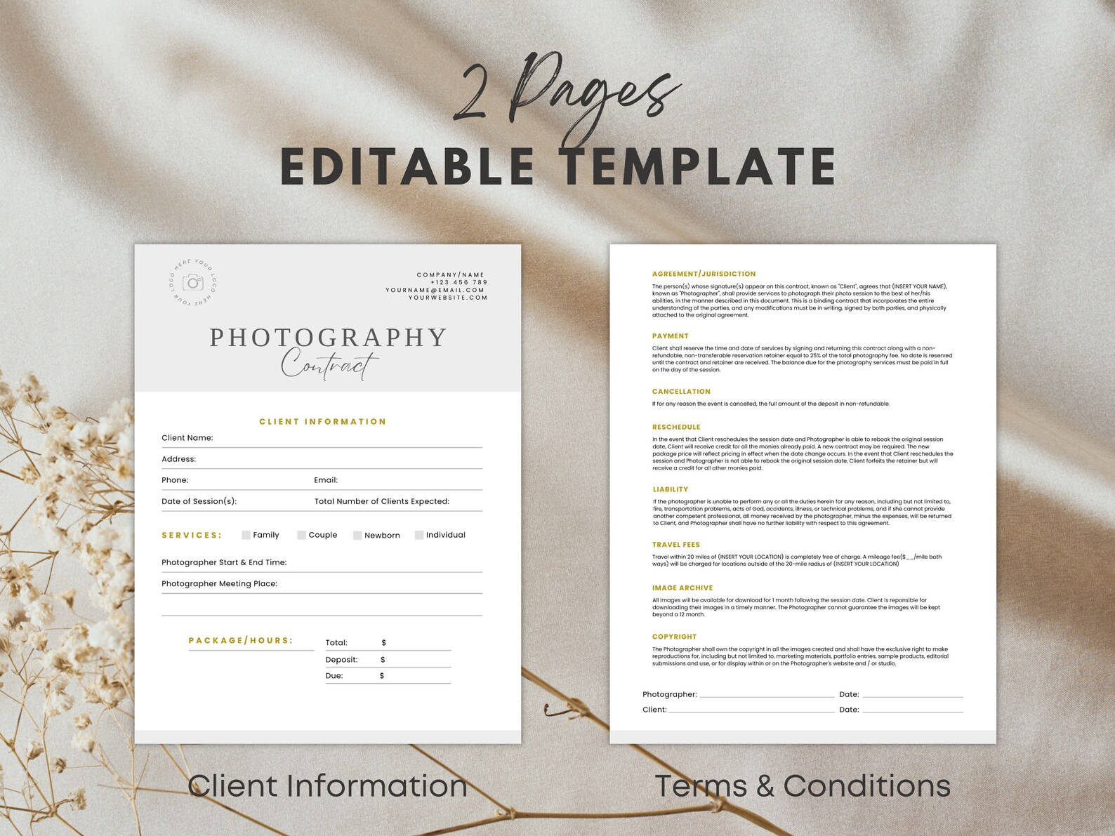 Business Form for Photographers, Photography Client Contract Template ...