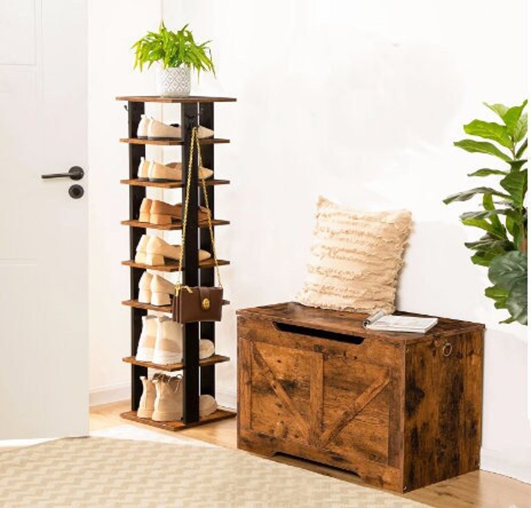 8 Tier Handmade Wooden Shoe Storage Organizer With Hooks Rustic Shoe ...