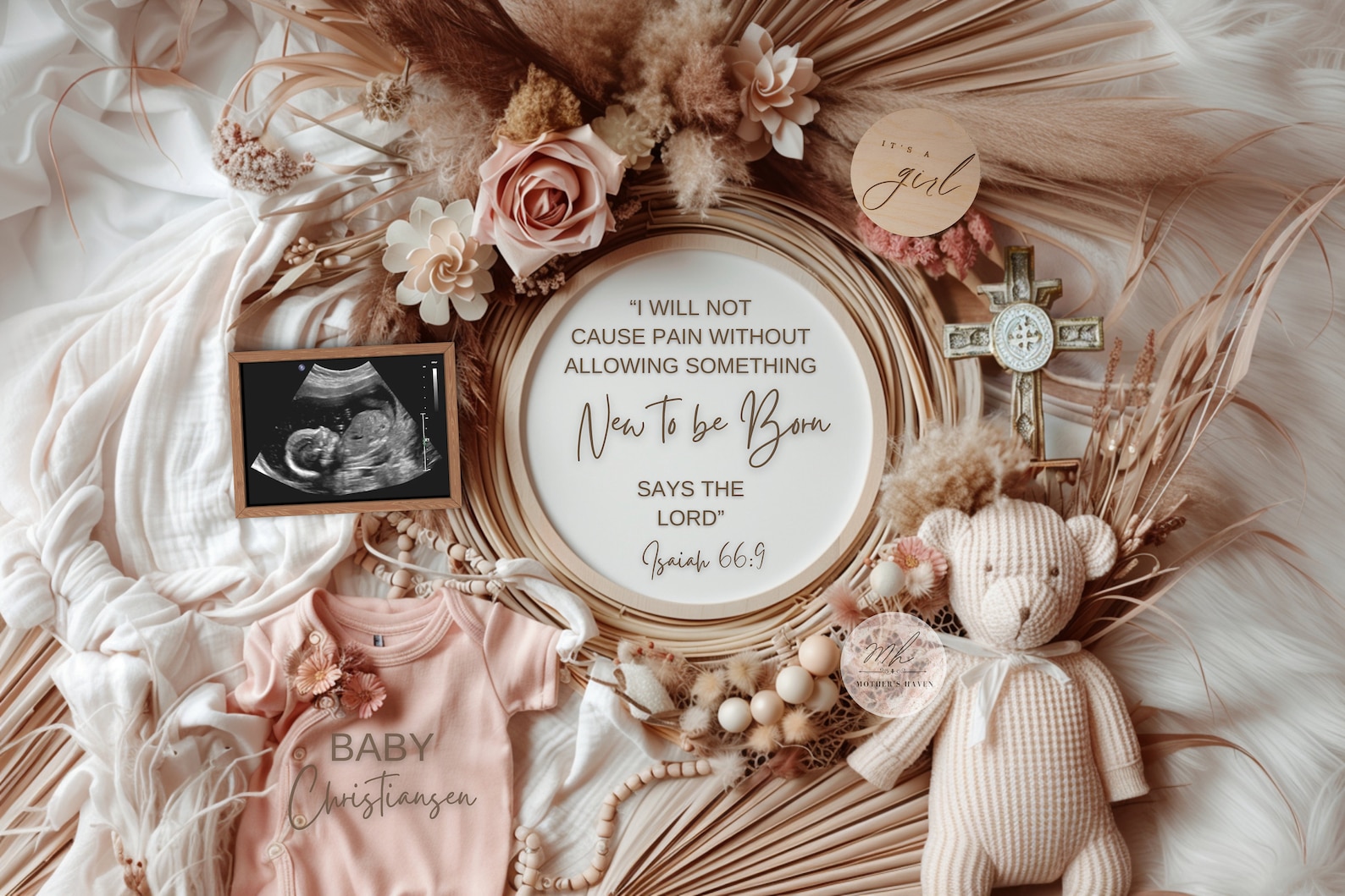 Christian Pregnancy Announcement Baby Girl, Digital Editable Template ...