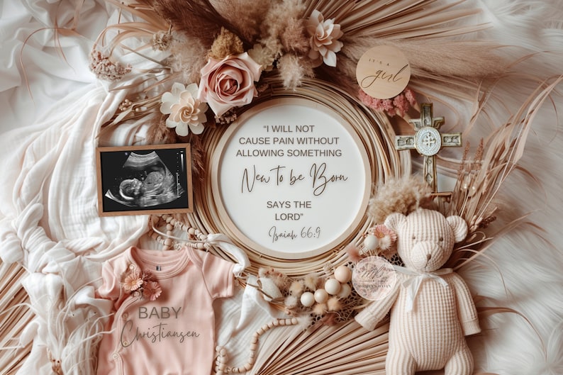 Christian Pregnancy Announcement Baby Girl, Digital Editable Template ...