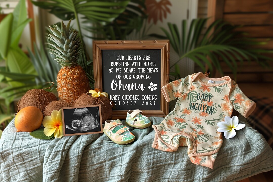 Digital Pregnancy Announcement, Hawaiian Ohana, Summer Luau Template ...