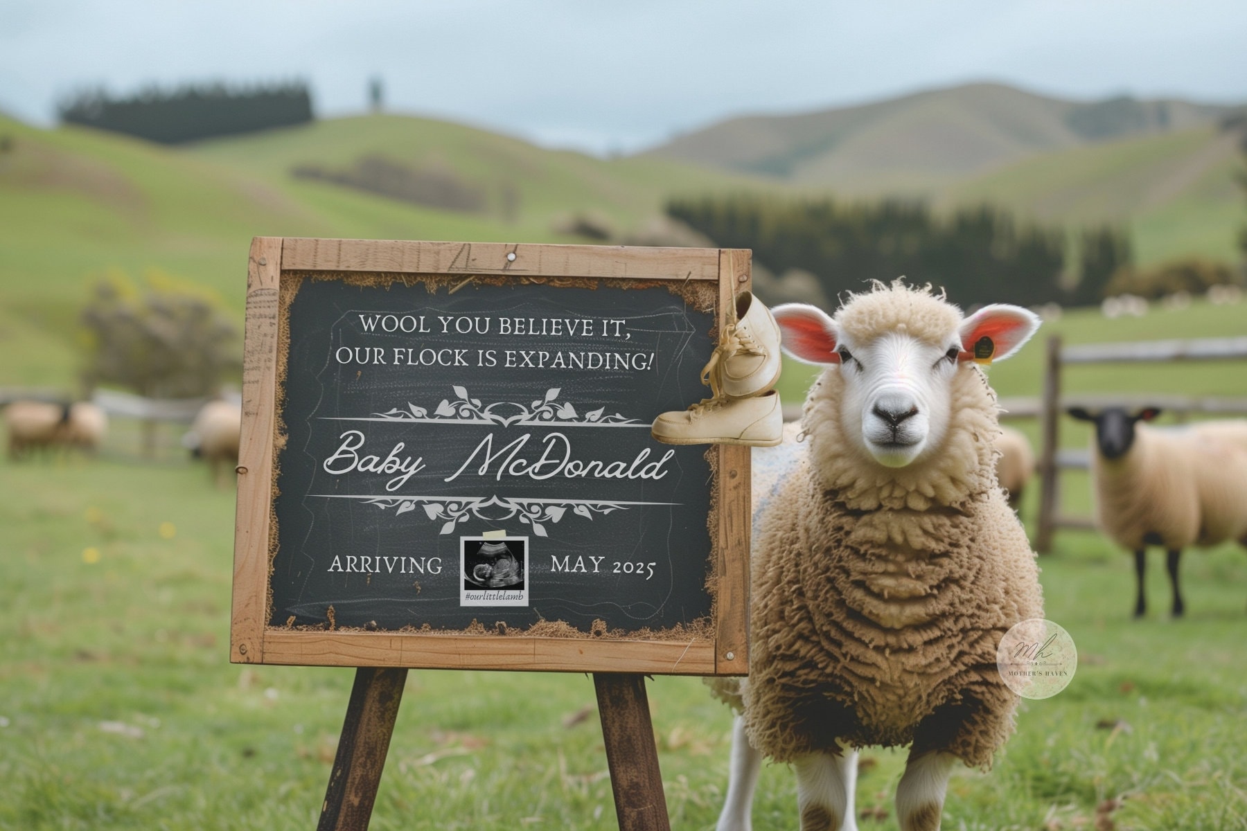 Sheep Digital Pregnancy Announcement,editable Template, Expecting, New ...