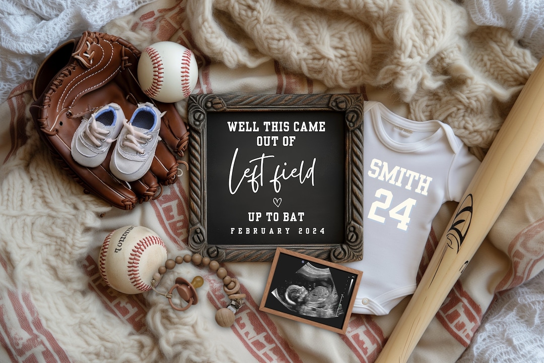 Baseball Digital Pregnancy Announcement, Baseball Baby Theme, Left ...
