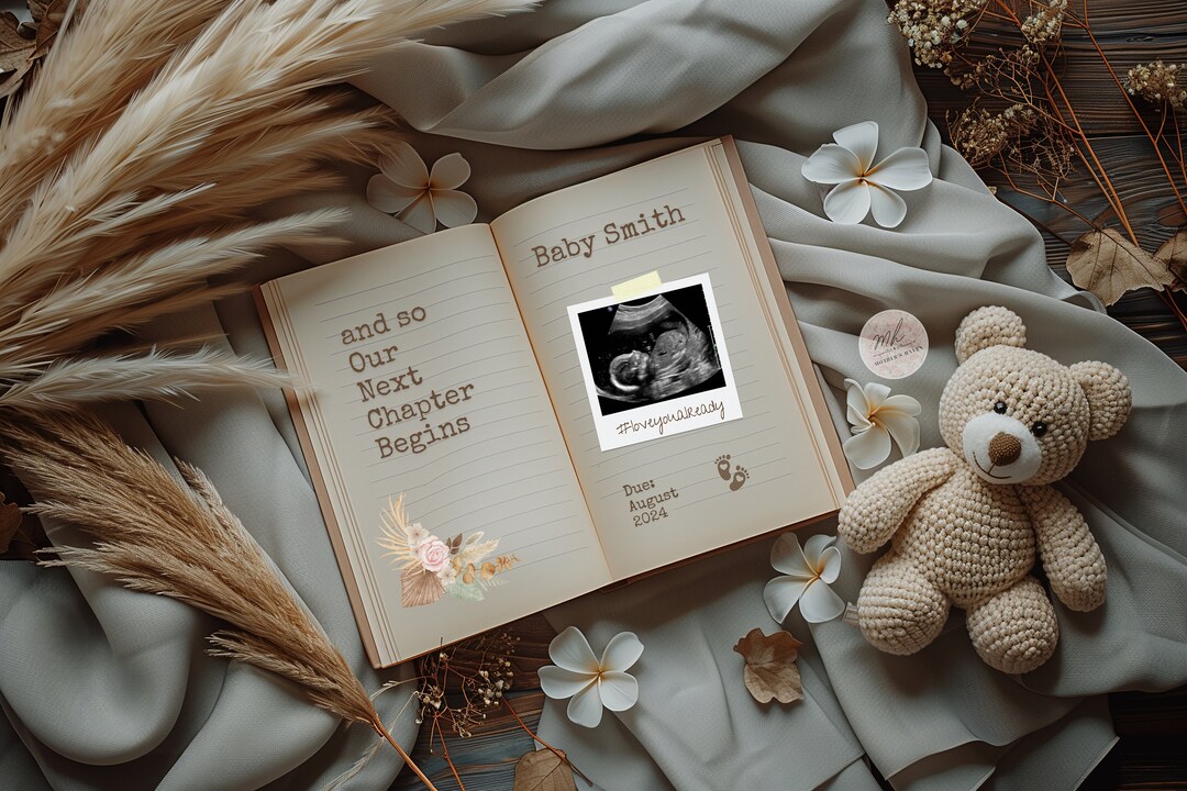 Boho Book Pregnancy Announcement, New Chapter, Editable Template ...