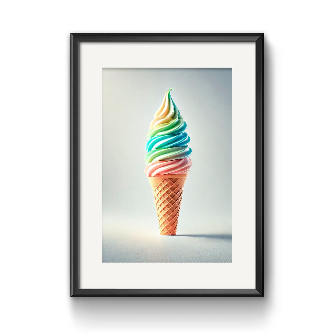 RAINBOW ICE CREAM Cone Print, Pastel Soft Serve Art, Colorful Dessert ...