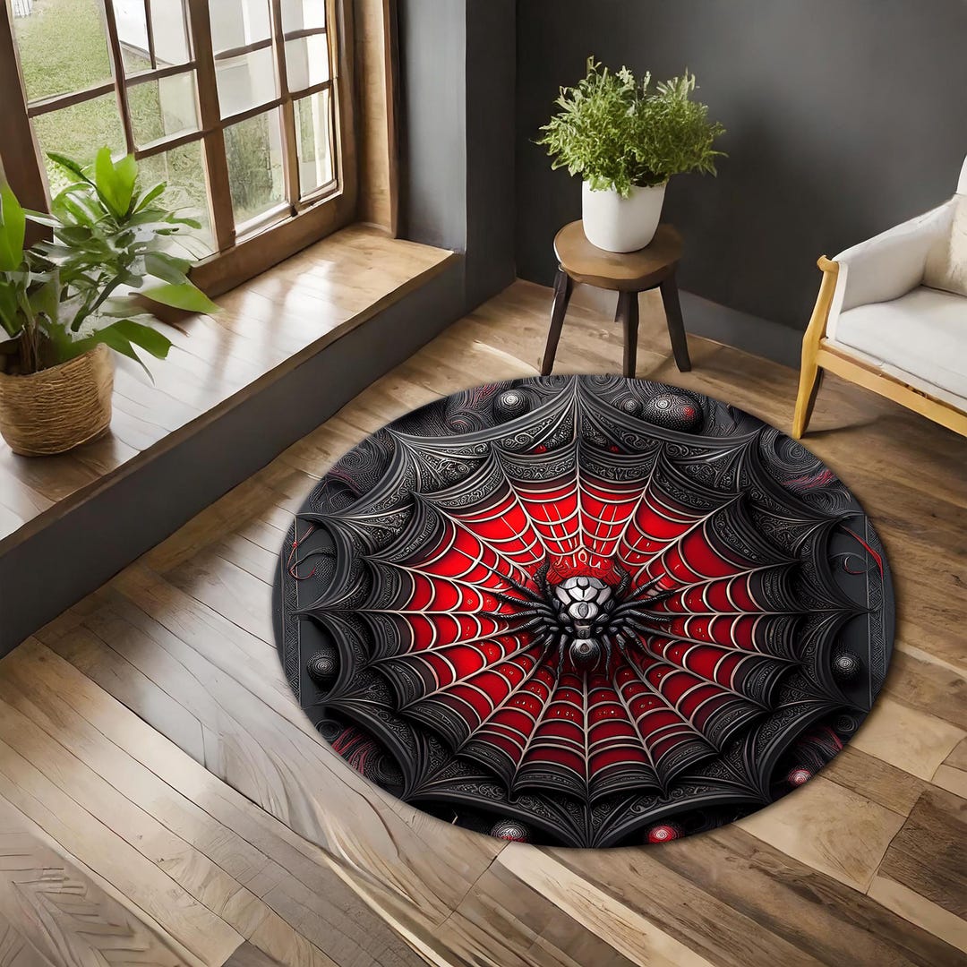Spider Web Round Rug for Gothic Home Decor, Black Red Gothic Rug for ...