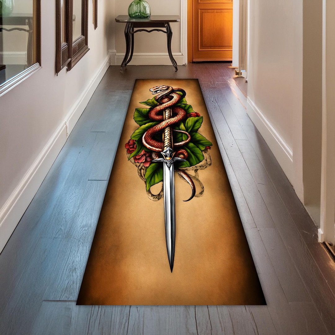 Snake and Sword Rug, Snake Rug, Animal Rug, Snake Runner Rug, Runner ...