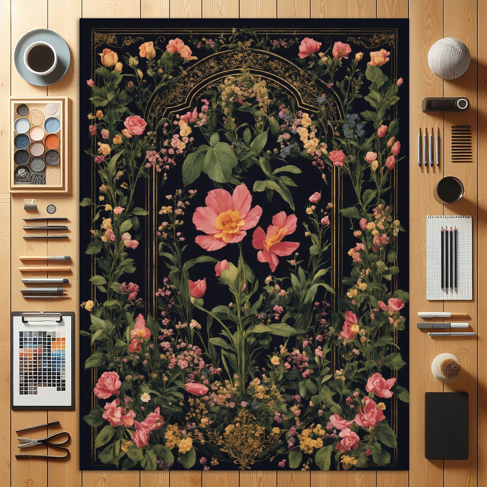 Dark Floral Victorian Rug, Wildflower Aesthetic Rug, Gothic Home Rug ...