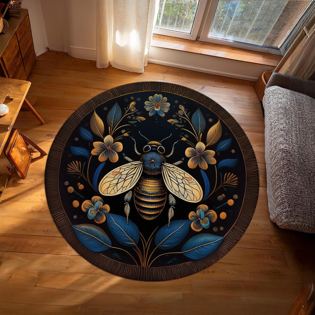 Gothic Bee Round Rug, Honey Bee Rug, Floral Bee Decor, Boho Rug ...