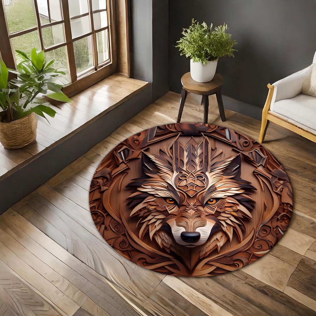 Wolf Forest Round Rug, Wolf Folklore Aesthetic Dark Cottagecore Rug ...