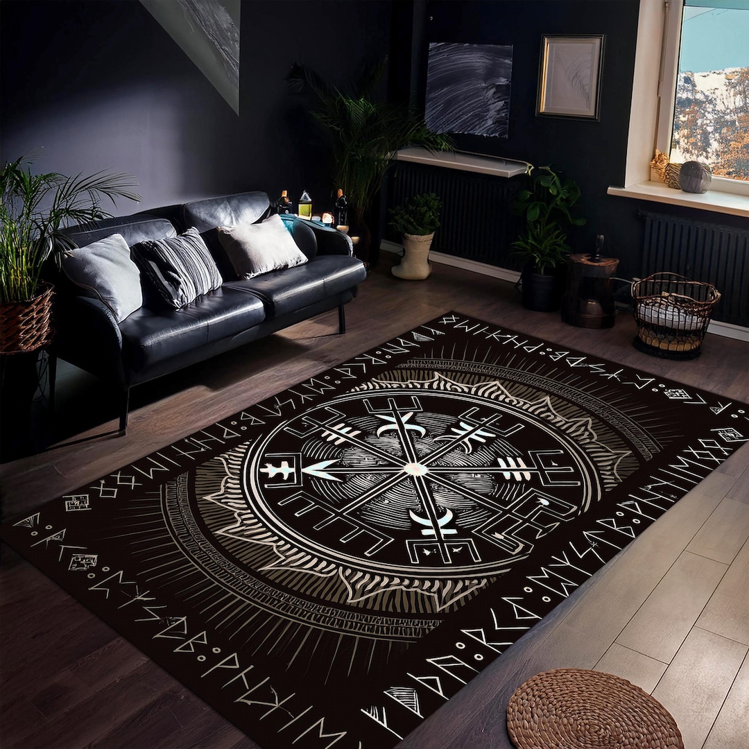 Vegvisir Shield Rug, Rune Symbol Rug, Norse Mythology Rug, Viking ...