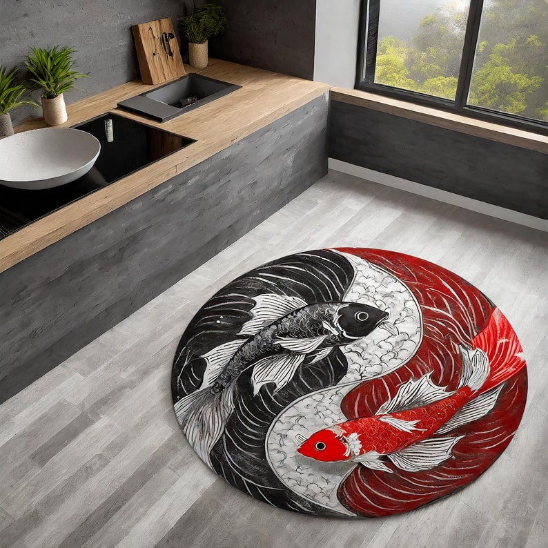 Two Koi Fish Rug,feng Shui Themed Rug,living Room Rug, Kids Room Rug ...