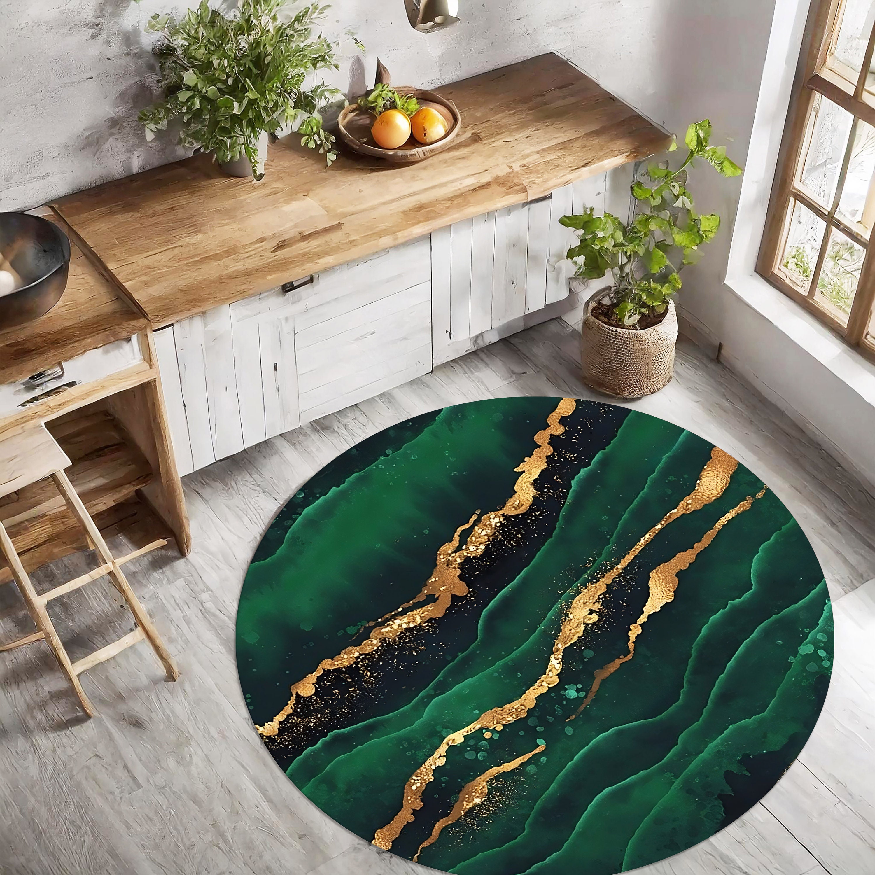 Emerald Green Rug, Green Marble Round Rug, Cirycle Rug, Gold Rug ...