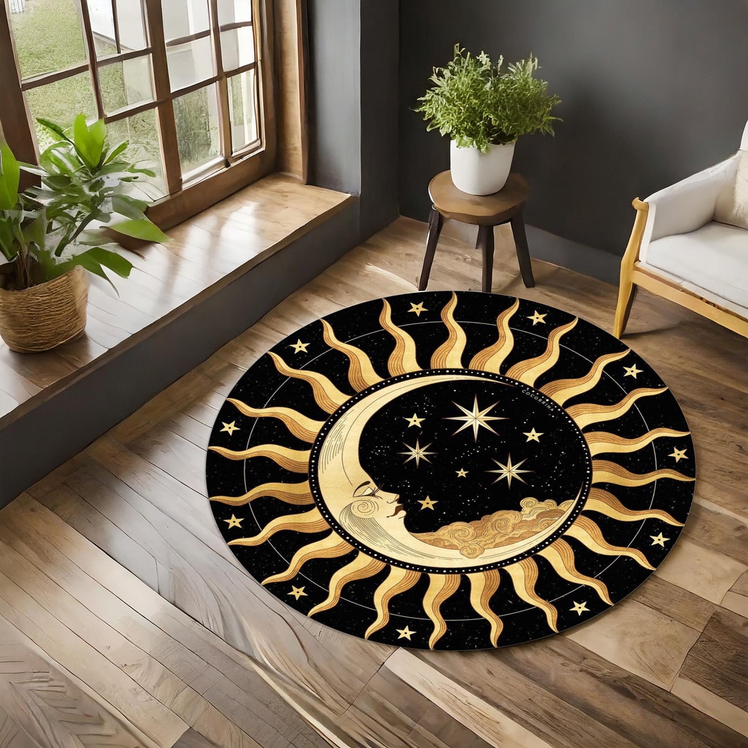 Moon Rug, Sun Rug, Sun Round Rug, Hippie Themed Sun and Moon Accent Rug ...