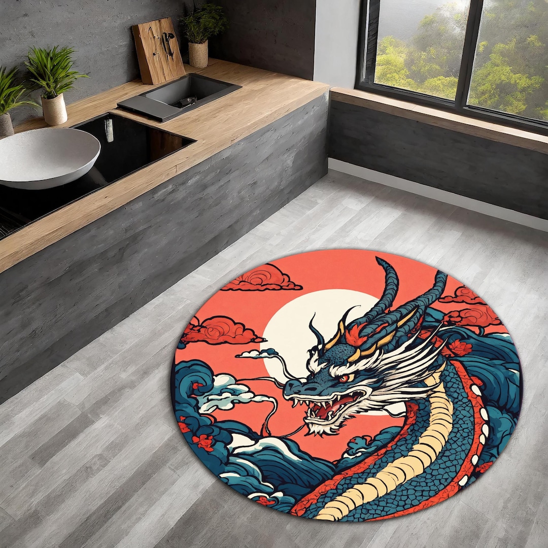 Chinese Dragon Rug, Japanese Style Rug, Japanese Dragon Rug, Dragons ...