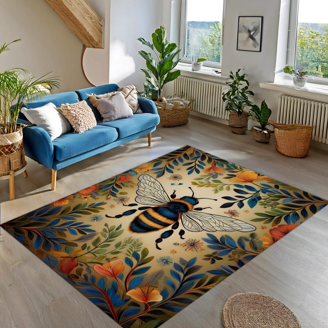 Floral Bee Rug, Honey Bee Rug, Bee Themed Boho Rug, Boho Rug, Aesthetic ...