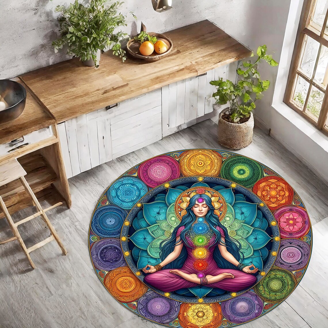 Mandala Rug, Mandala Pattern Rug, Mandala Round Rug, Floral Mandala ...