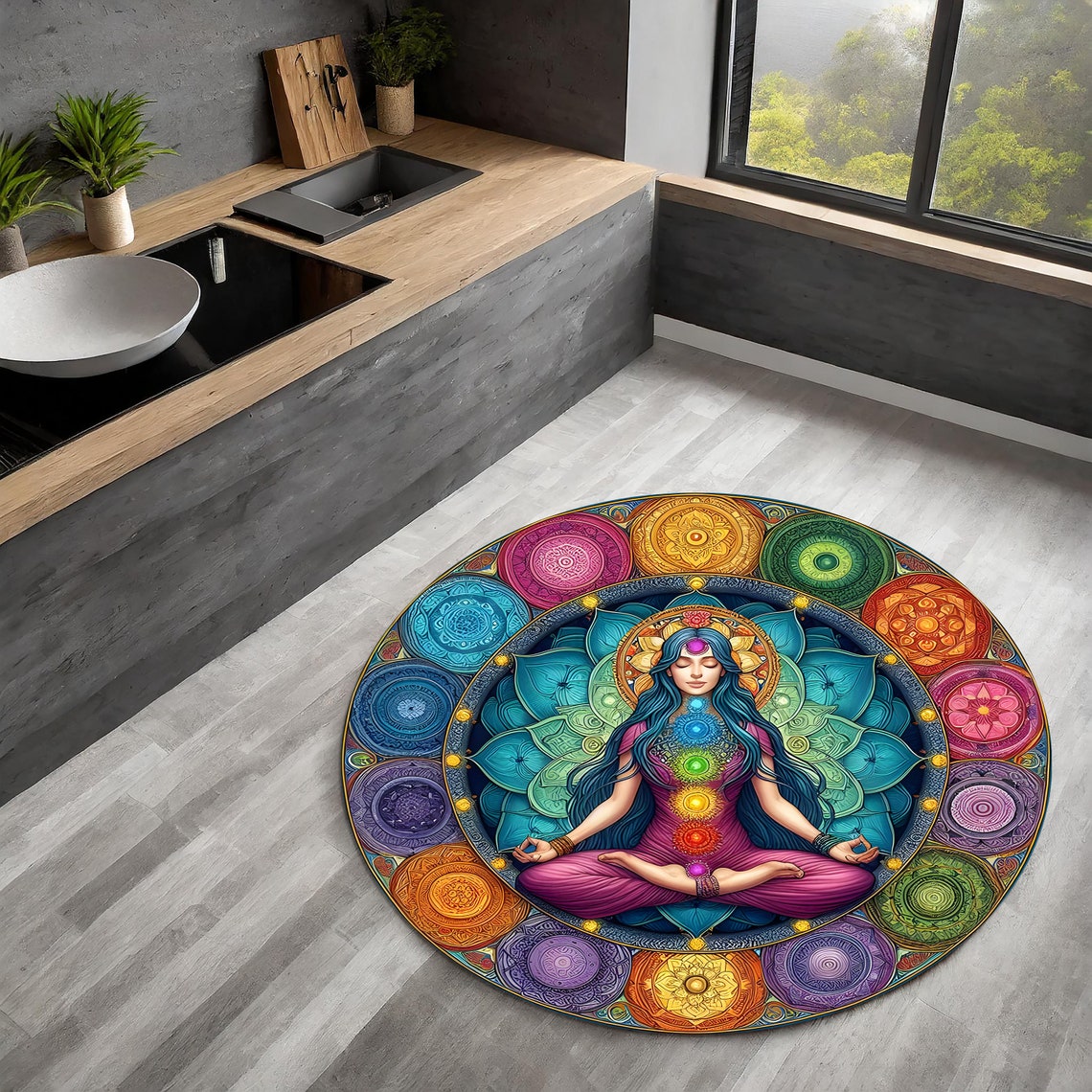 Mandala Rug, Mandala Pattern Rug, Mandala Round Rug, Floral Mandala ...
