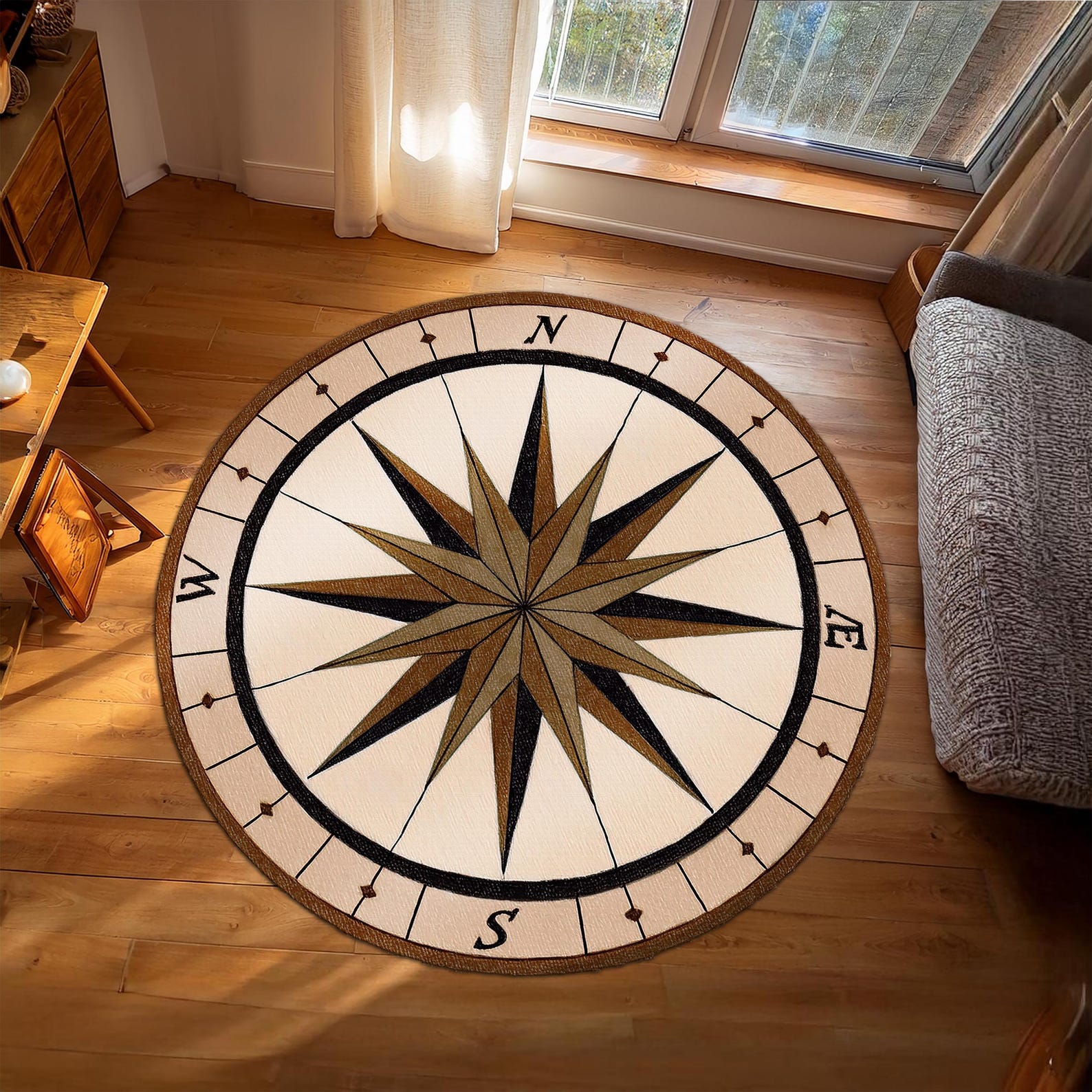 Compass Rug, Sailor Decor, Nautical Rug Compass Themed Mat, Yacht ...