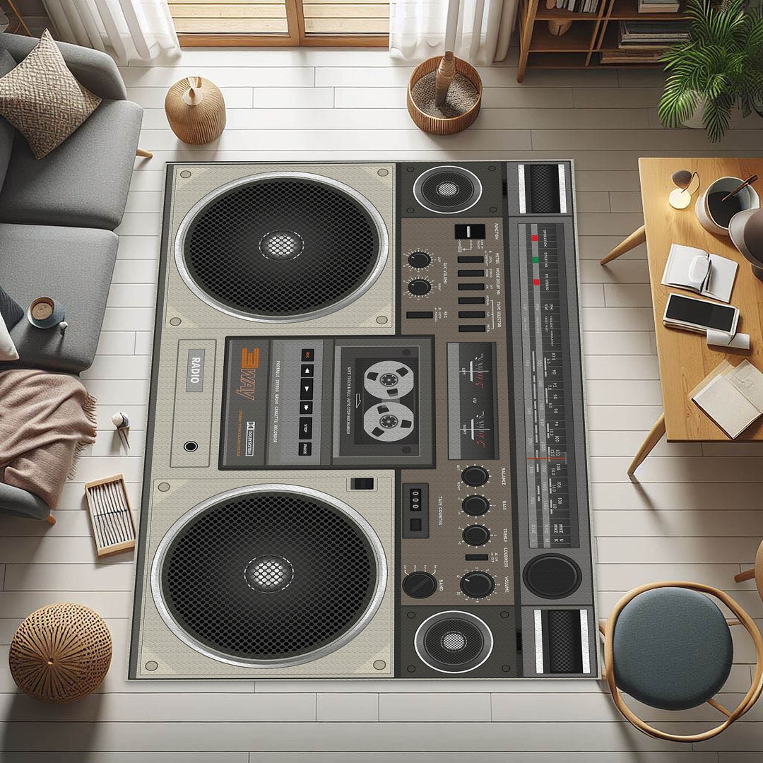 Boombox Rug, Retro Audio Cassette Rug, Cassette Rugs, Music Room Rugs ...