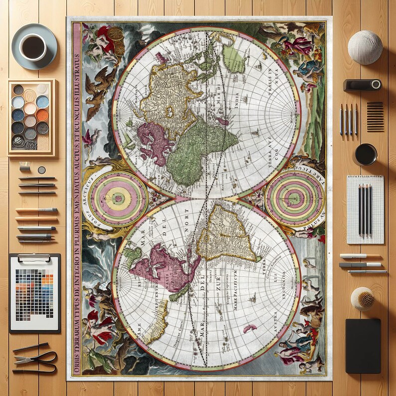 Vintage Map Rug, Vintage World Map Rug, Large Rug, Old World Map Rug ...